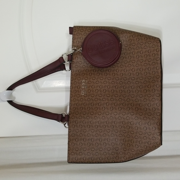 Guess | Bags | Guess Handbag With Coin Purse Wine Brown Monogram | Poshmark